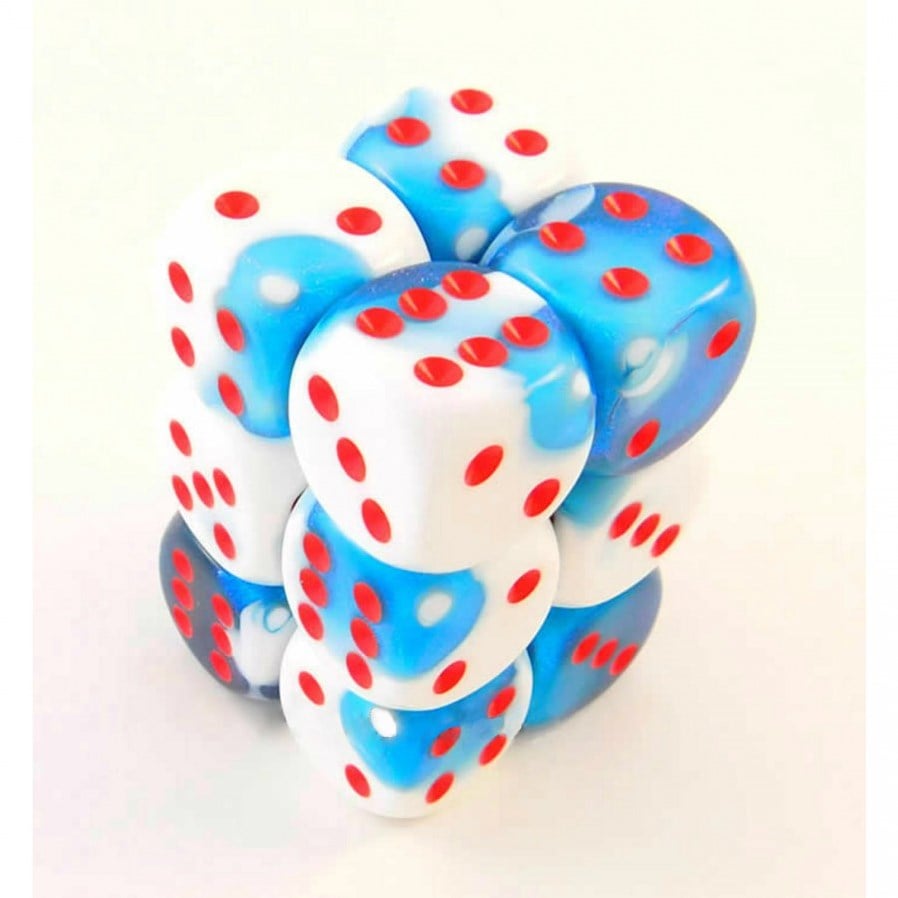 Chessex Gemini Astral Blau-Weiß/Rot D6 16mm Würfelset (12 Stück)